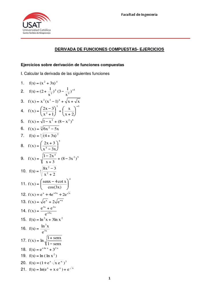 S8 Derivada de Funciones Compuestas. Ejercicios 2022 - II | PDF