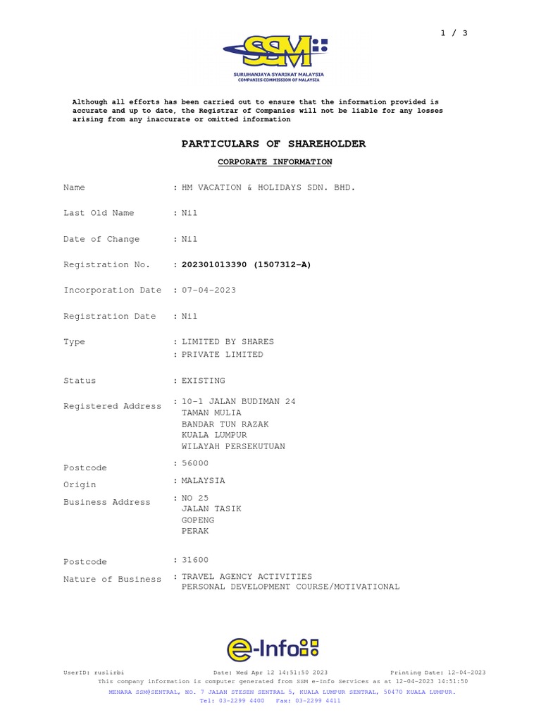 Particular of Shareholders | PDF | Business | Malaysia
