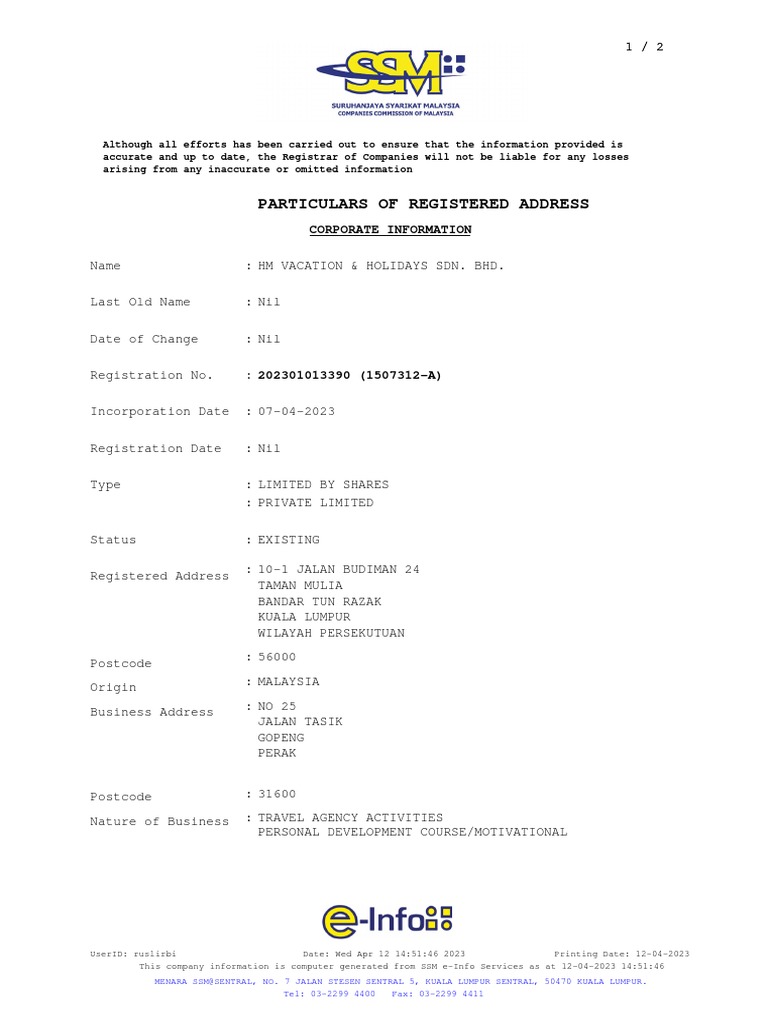 Particular of Registered Address | PDF