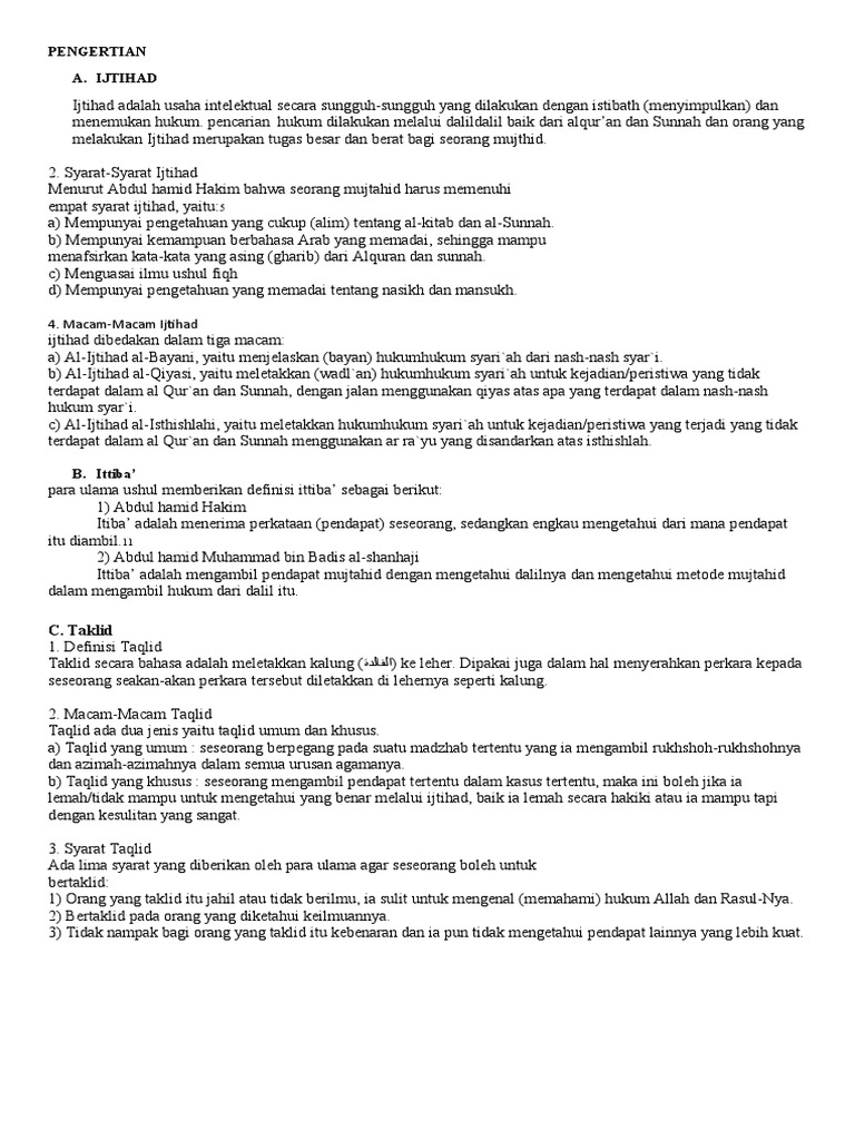 KONSEP IJTIHAD, ITTIBA’, TAQLID, DAN TALFIQ | PDF