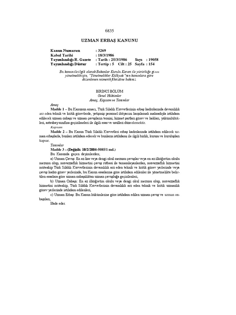 3269 Uzman Erbas Kanunu | PDF