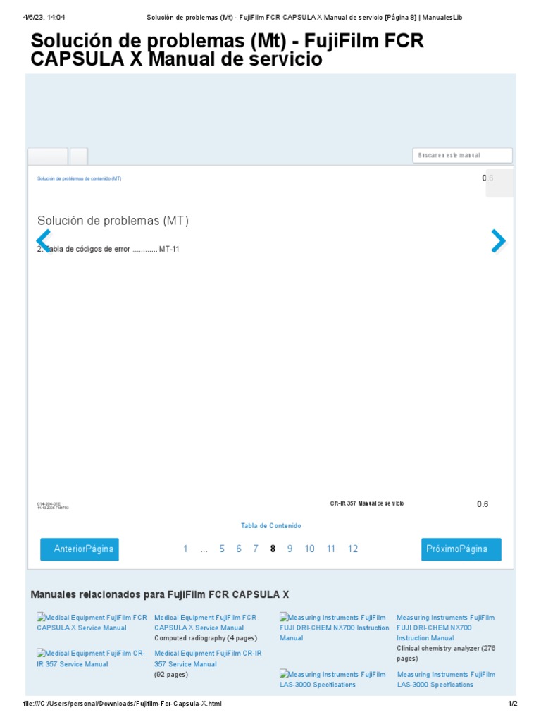 Solución de Problemas (MT) - FujiFilm FCR CAPSULA X Manual de Servicio (Página 8) - ManualesLib ...