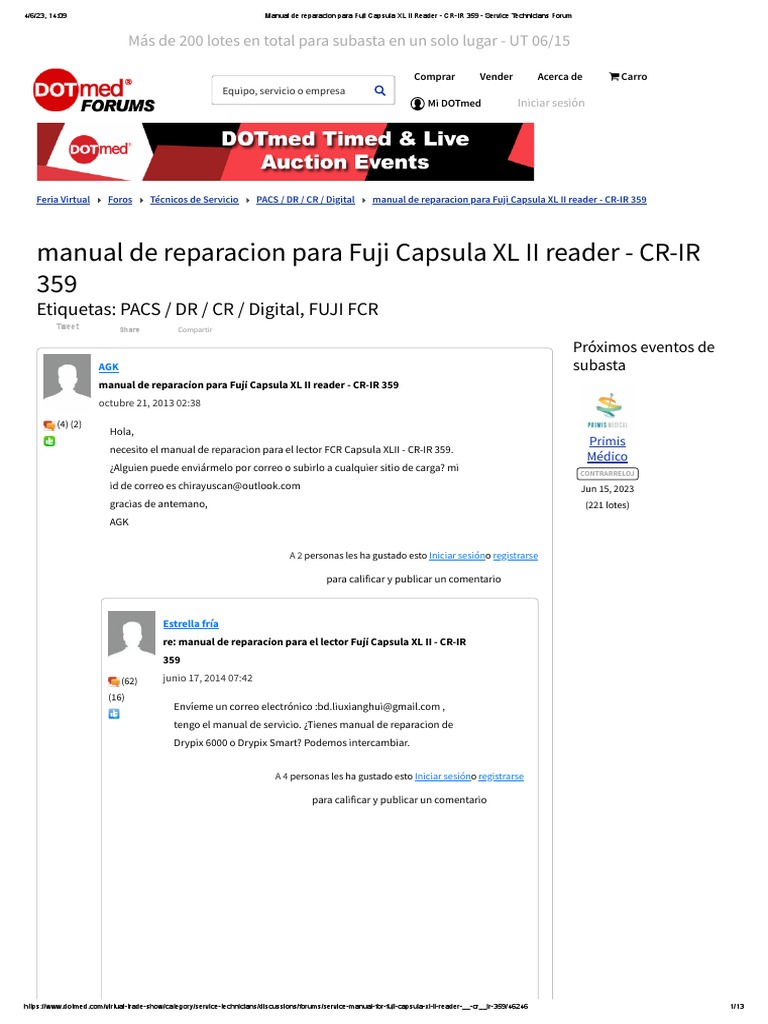 Manual de Reparacion para Fuji Capsula XL II Reader - CR-IR 359 ...