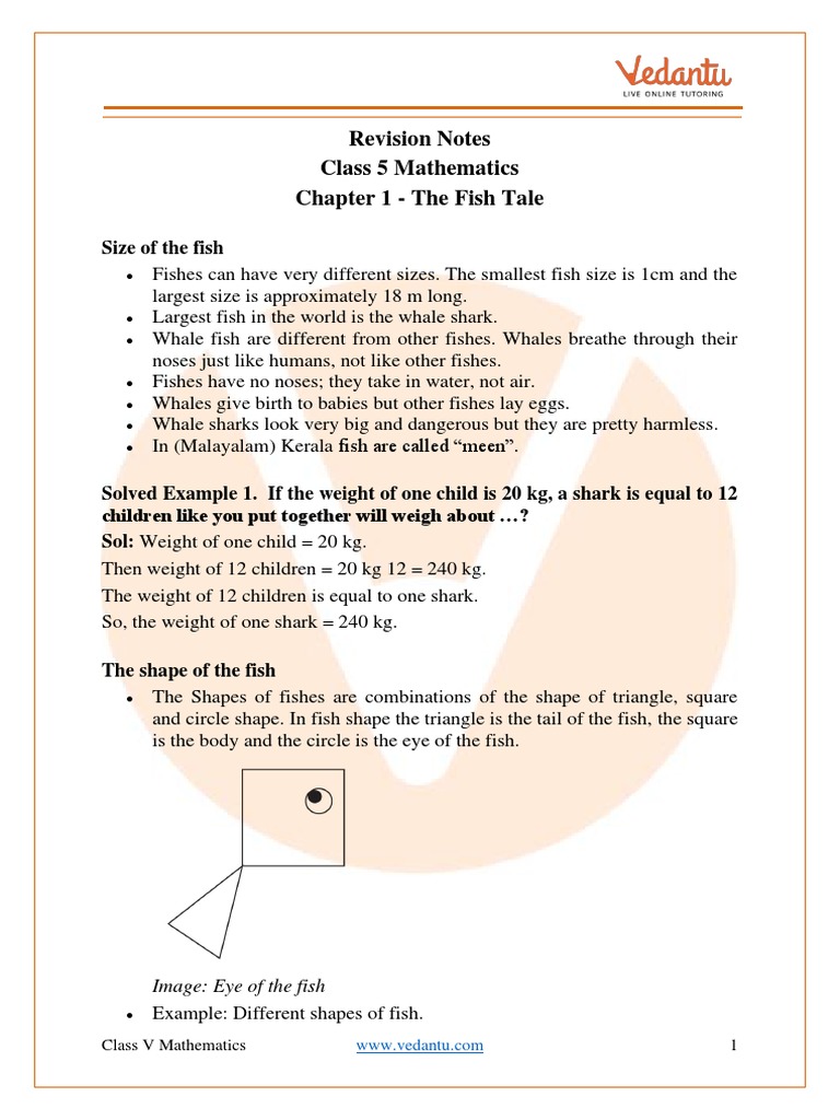 The Fish Tale Class 5 Notes CBSE Maths Chapter 1 [PDF] | PDF