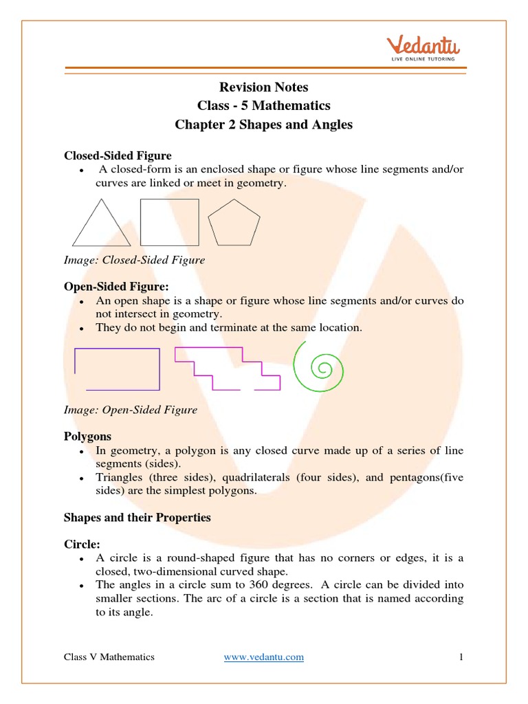 Shapes And Angles Class 5 Notes Cbse Maths Chapter 2 Pdf Pdf Shape Circle