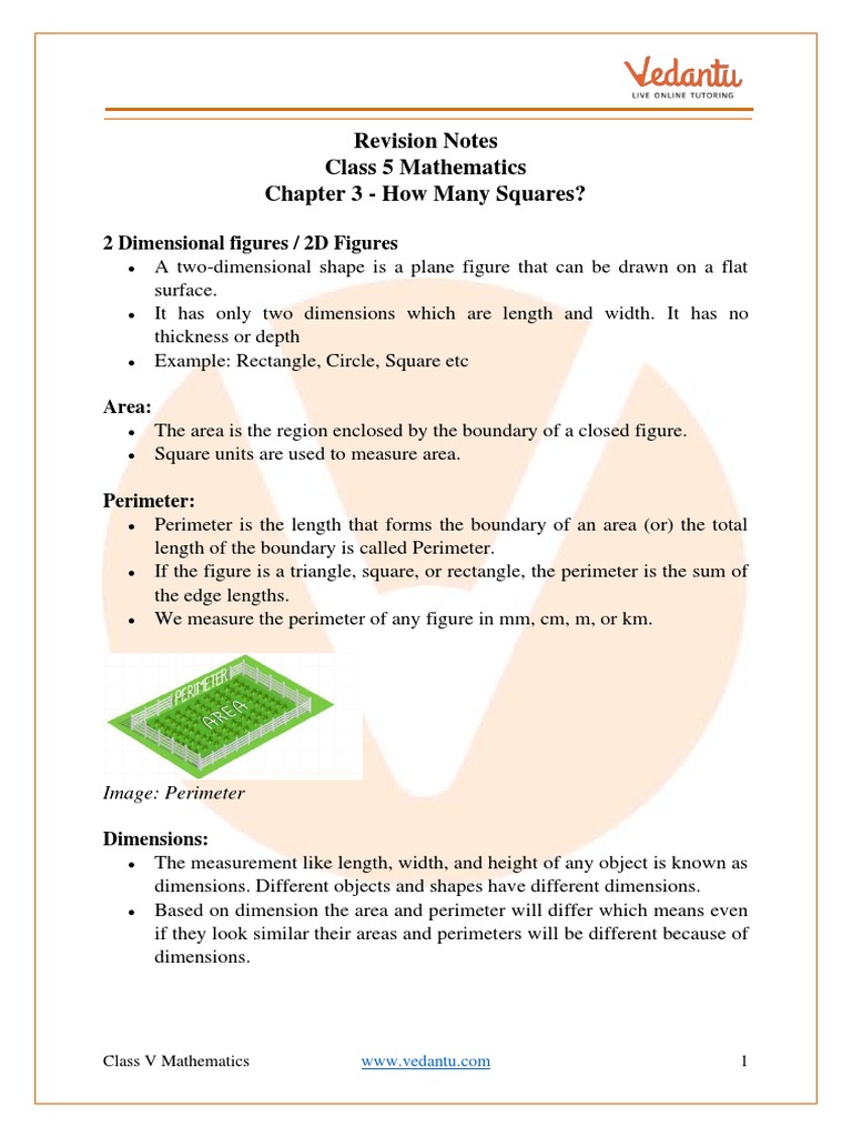 How Many Squares Class 5 Notes CBSE Maths Chapter 3 (PDF) | PDF | Area ...