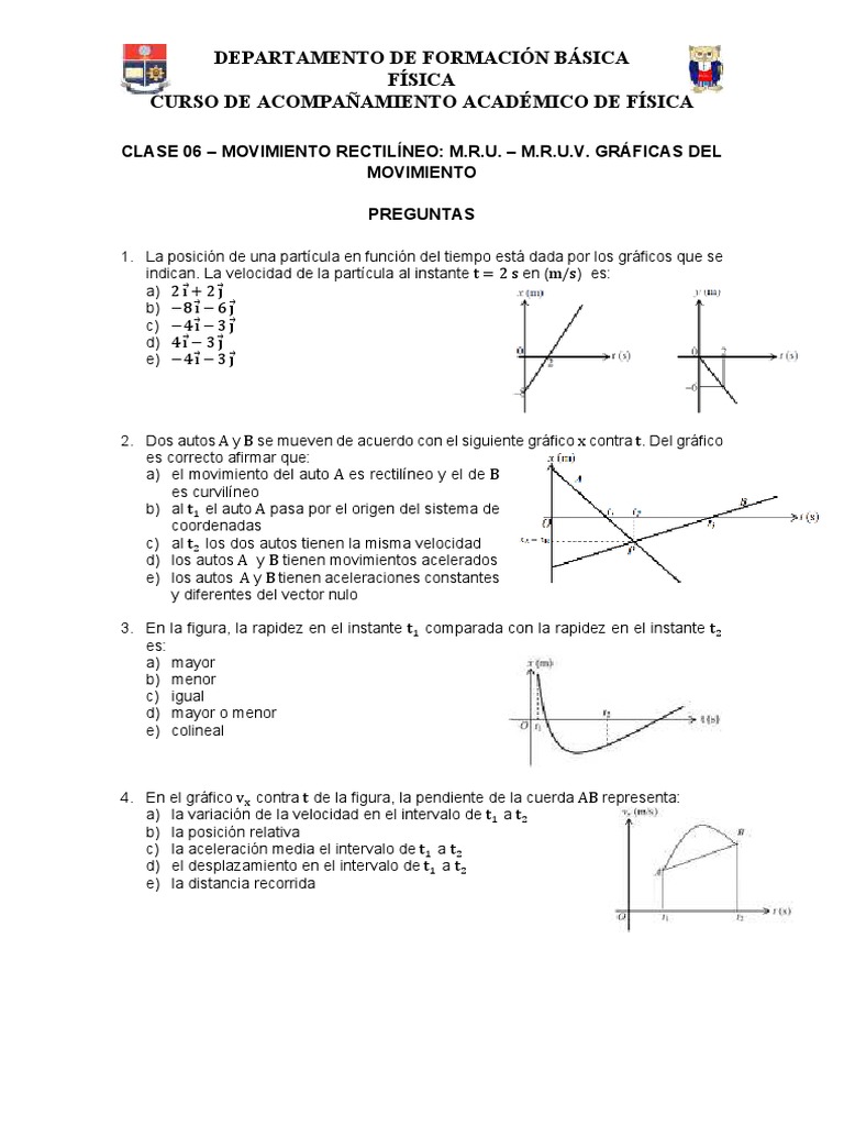 Clase 06 - Movimiento Rectilíneo MRU, MRUV. Gráficas Del Movimiento | PDF