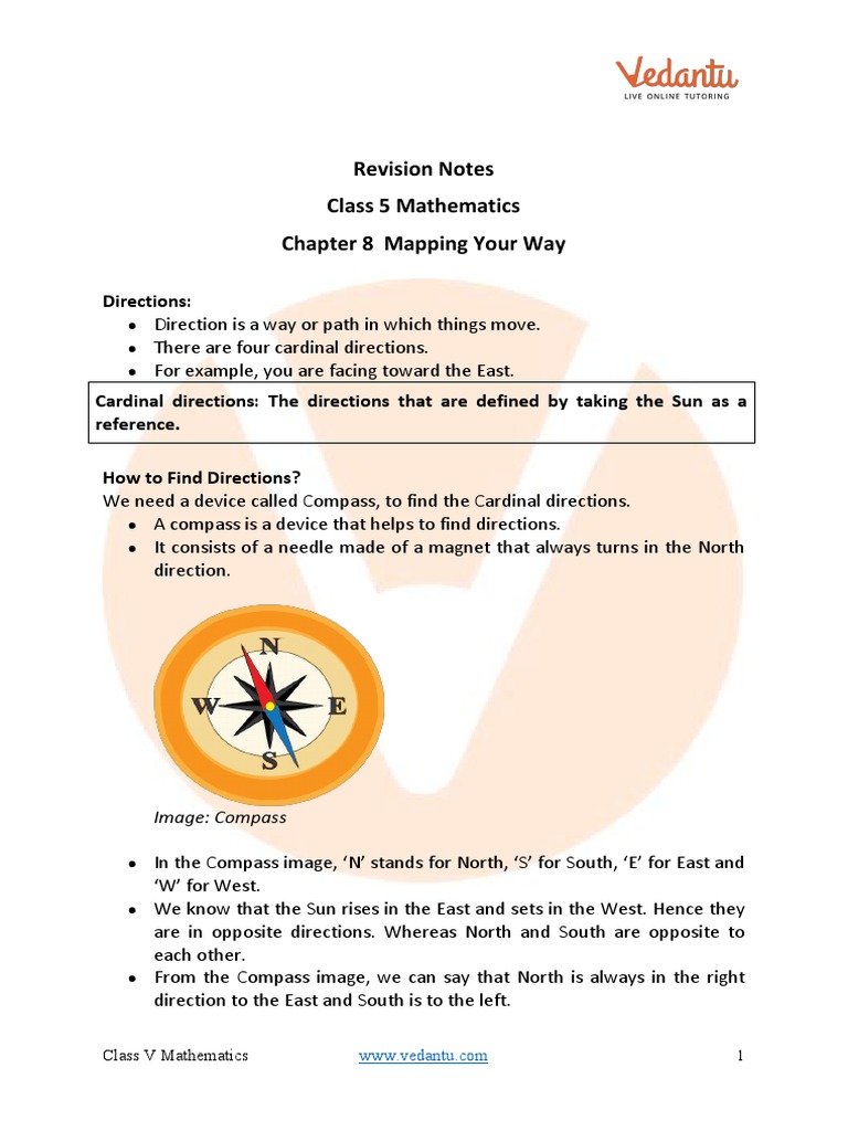 Mapping Your Way Class 5 Notes CBSE Maths Chapter 8 [PDF] | PDF