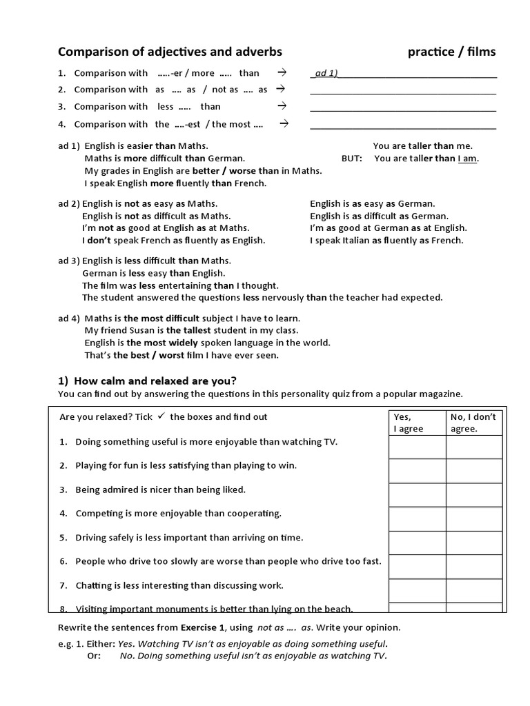 Comparison of adjectives and adverbs_practice 1 | PDF