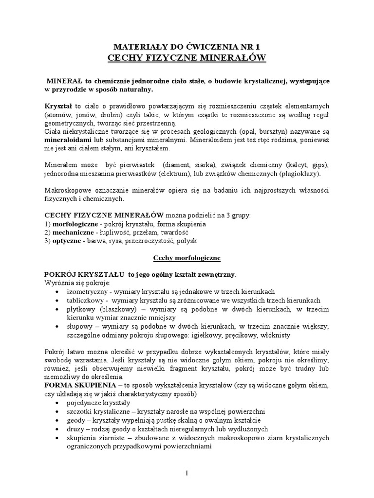 Cechy Fizyczne Minerałów | PDF