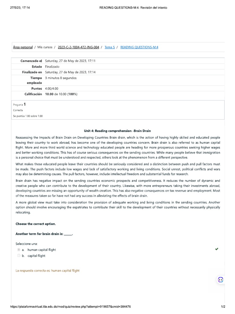 READING QUESTIONS-M4 Revisión Del Intento | PDF