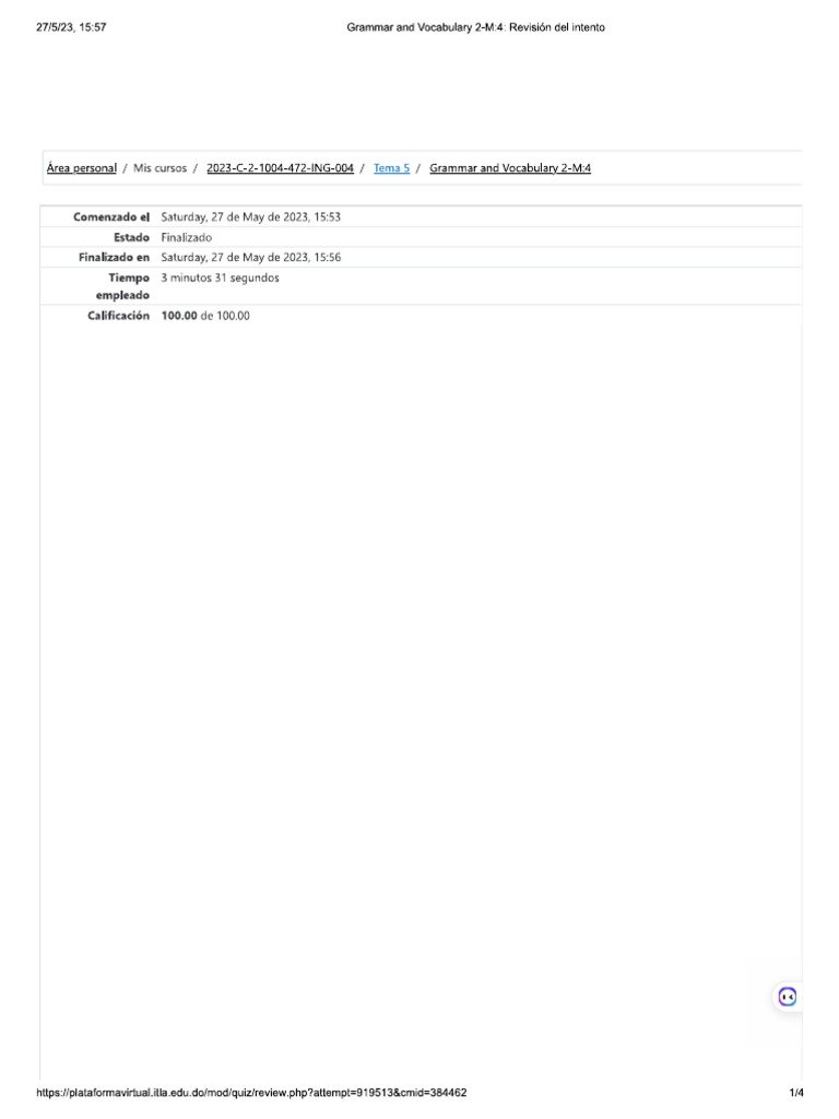 Grammar and Vocabulary 2-M4 Revisión Del Intento | PDF