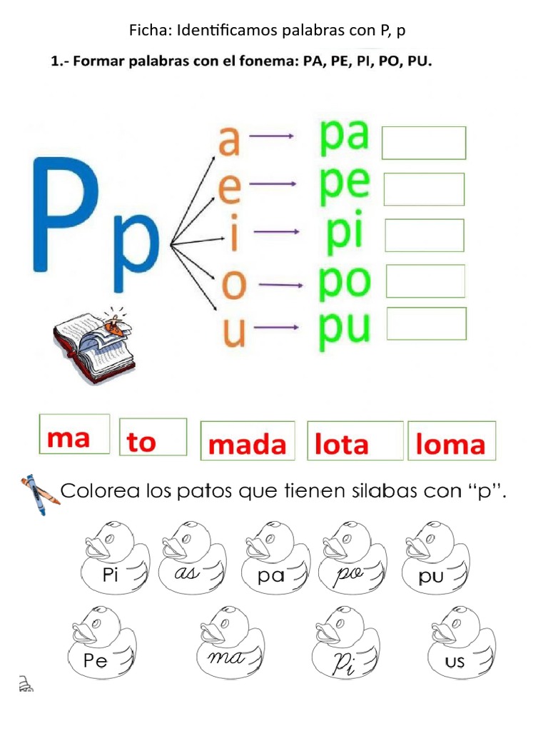 Ficha de palabras con P para niños | PDF