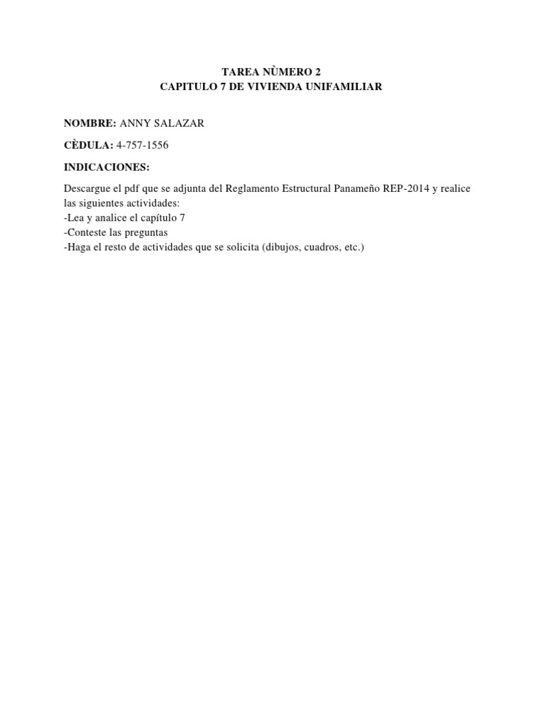Tarea Nùmero 2 Vivivenda Unifamiliar Cap. 7 | PDF