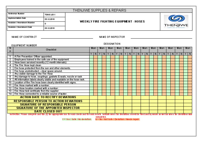 Checklist Weekly Fire Fighting Equipment - Hoses - 0 | PDF