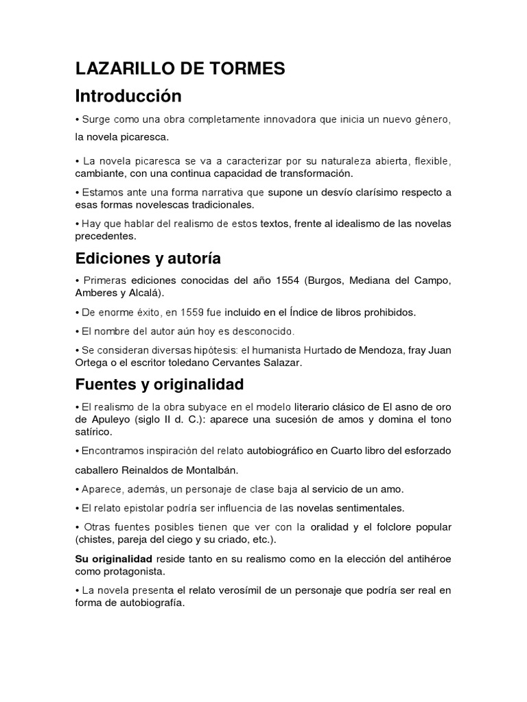 Análisis de "Lazarillo de Tormes" | PDF | Novelas
