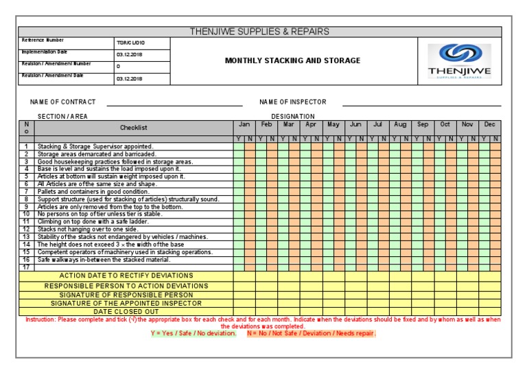 Monthly Stacking & Storage Checklist | PDF