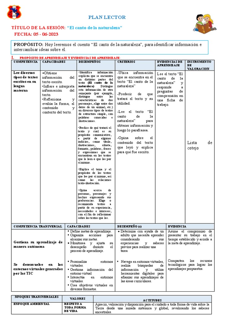 Sesion de Plan Lector 05 de Junio | PDF
