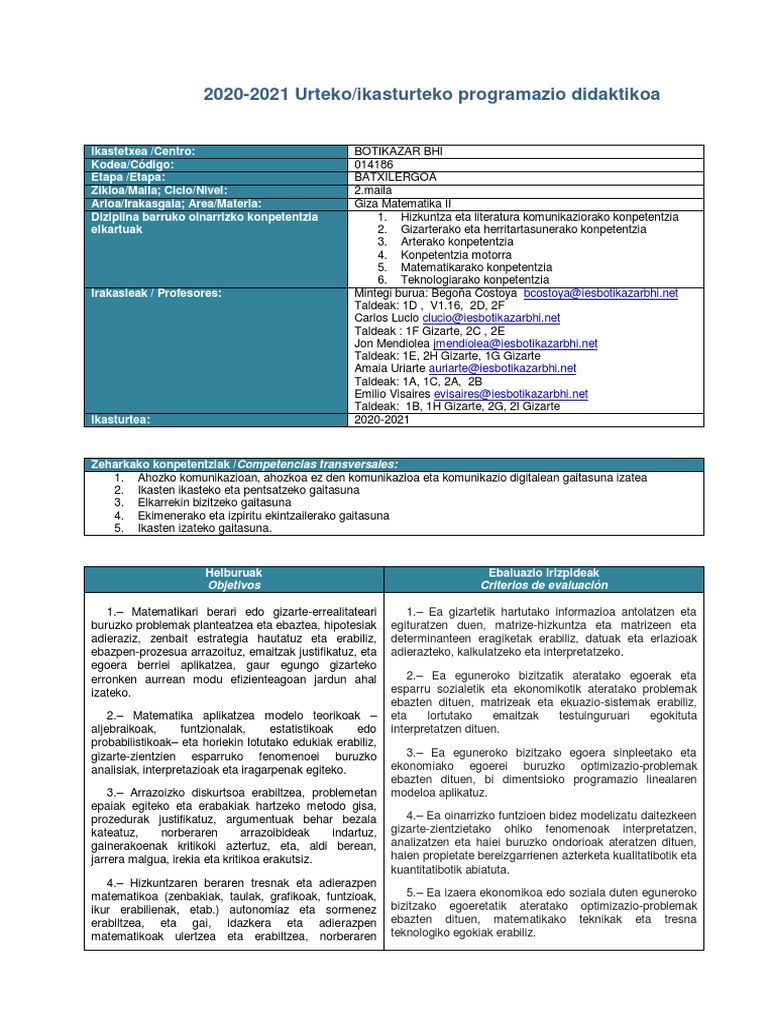 20-21 Programazioa Giza Mate II | PDF