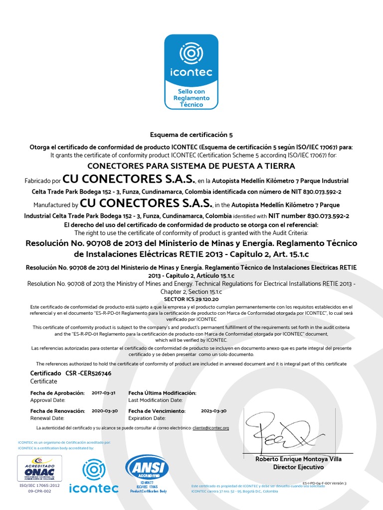 Certificado CU Conectores CSR CER526746 | PDF