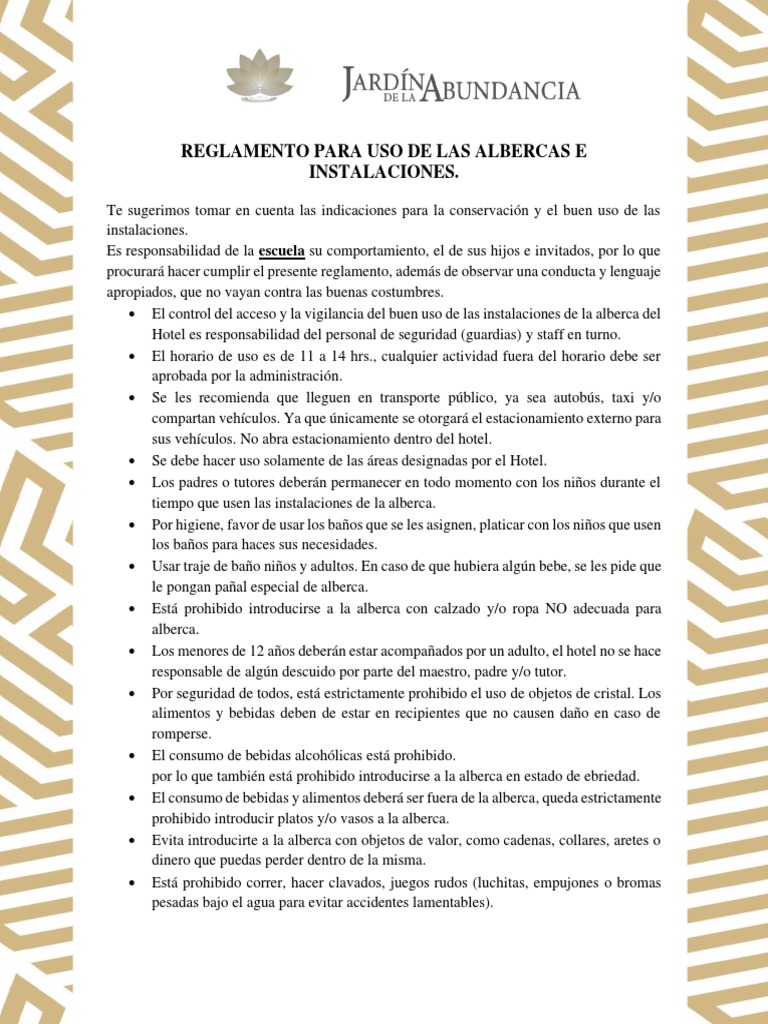 Reglamento de Uso de Albercas e Instalaciones | PDF