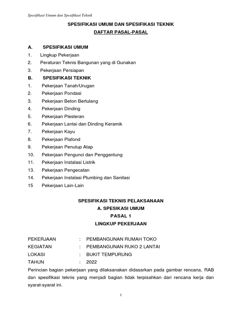 Speksifikasi Teknis | PDF | Teknologi & Rekayasa | Griya & Taman