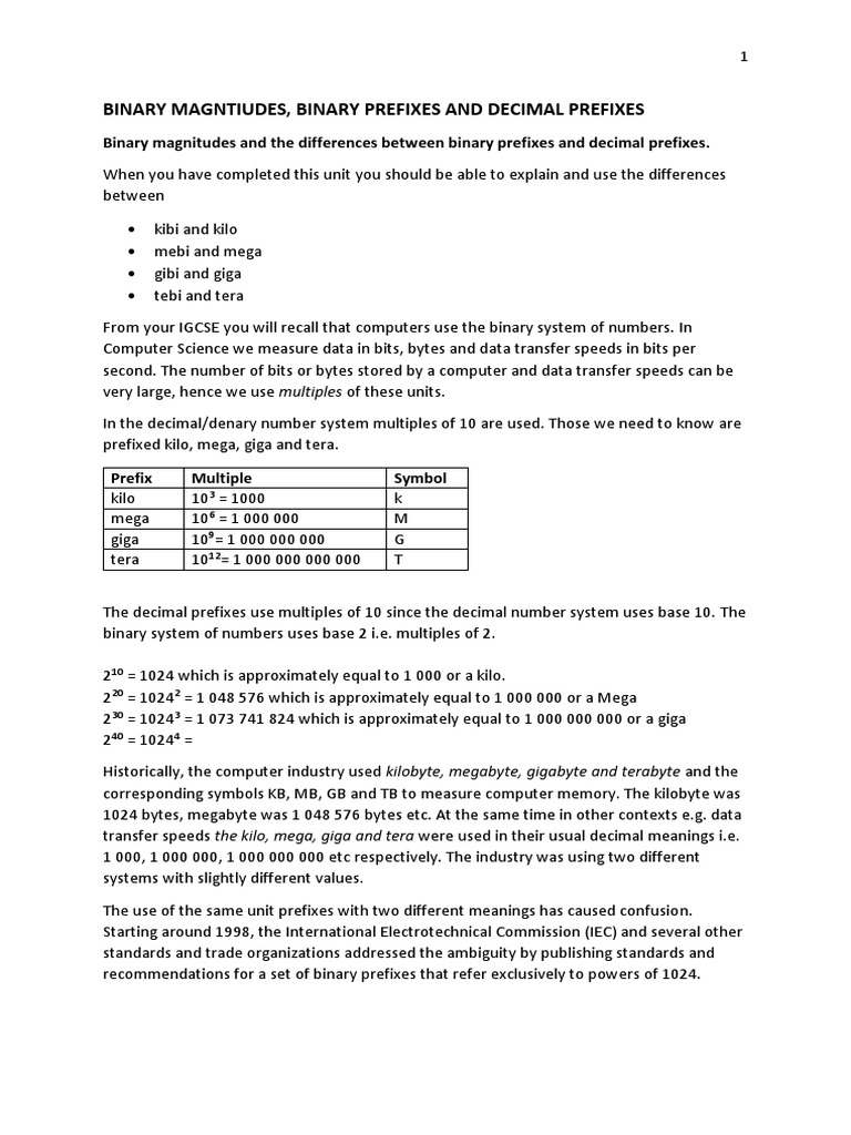 Binary and Decimal Prefixes | PDF