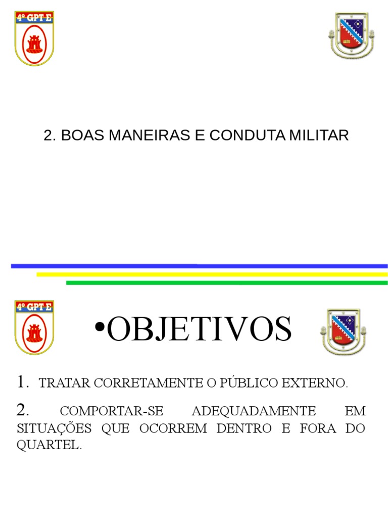 Boas maneiras e conduta militar 103 E 104 . | PDF