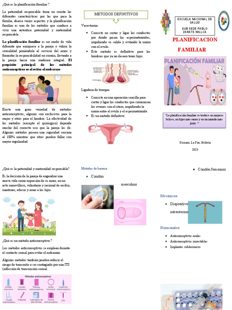 Triptico Metodos Anticonceptivos | PDF | Control de la natalidad | Reproducción humana