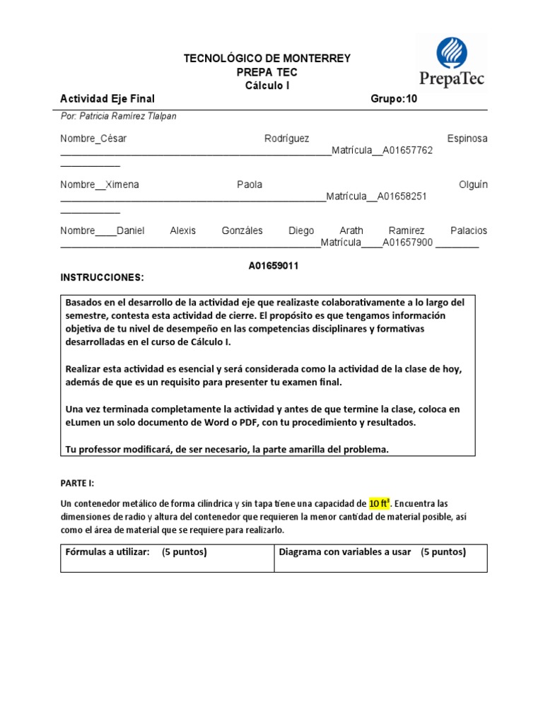 Cálculo 1 Actividad Eje Final | PDF