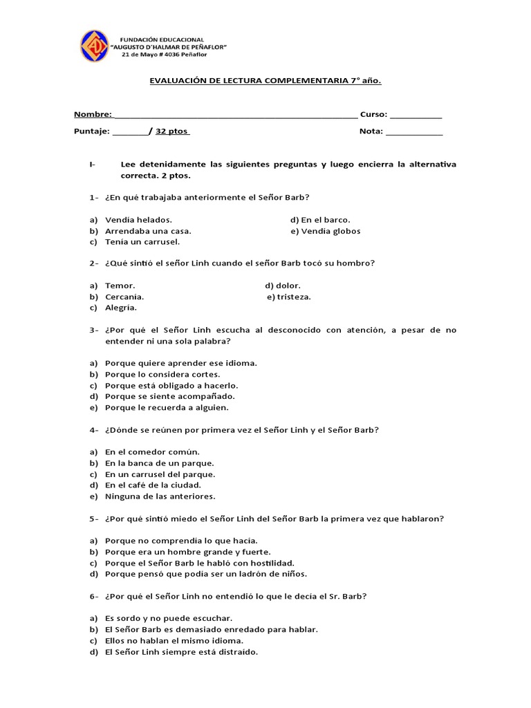 Evaluación de Lectura Complementaria 7 | PDF