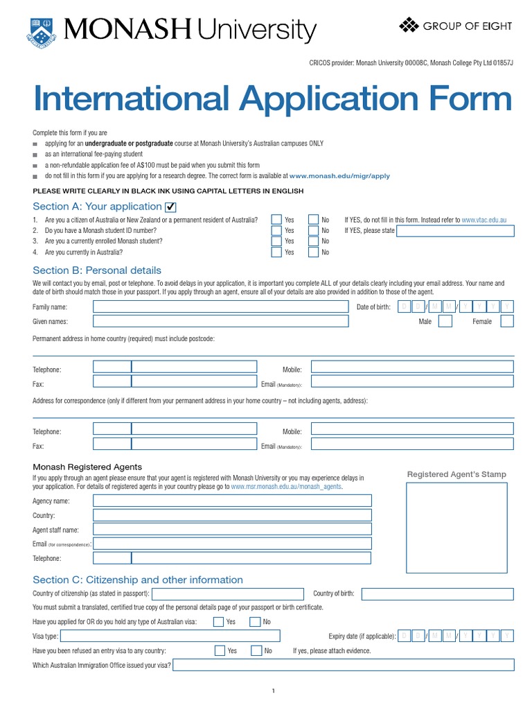 Monash University International Application Form | PDF | Credit Card ...