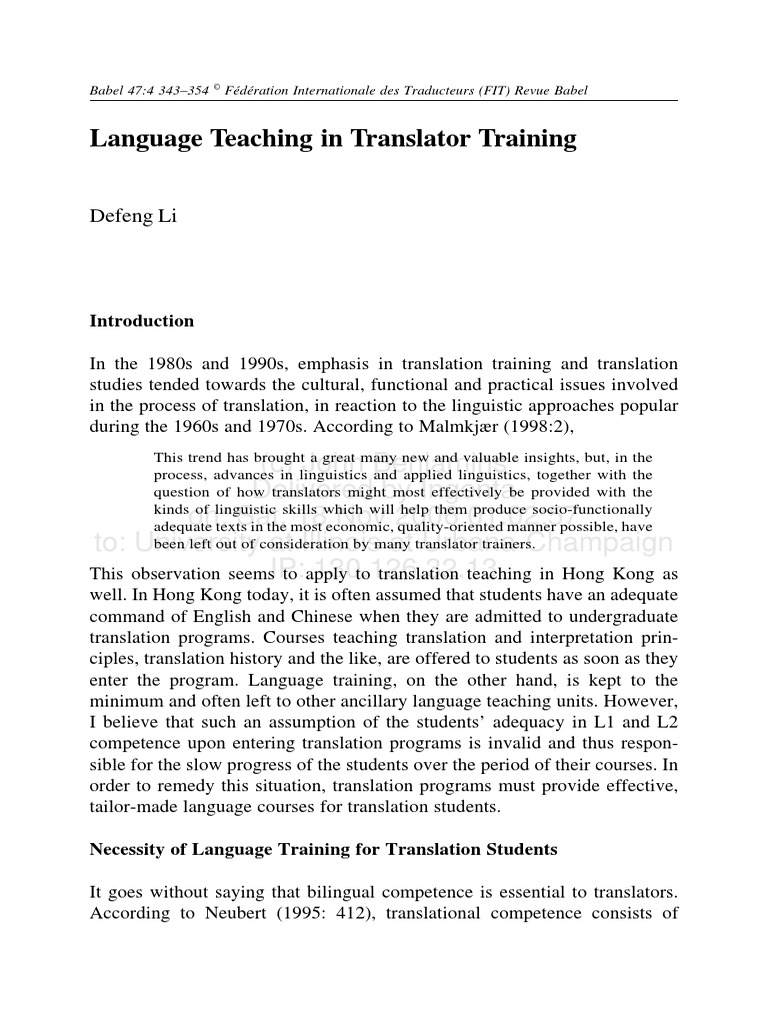 Language Teaching in Translator Training | PDF | Standard Chinese ...
