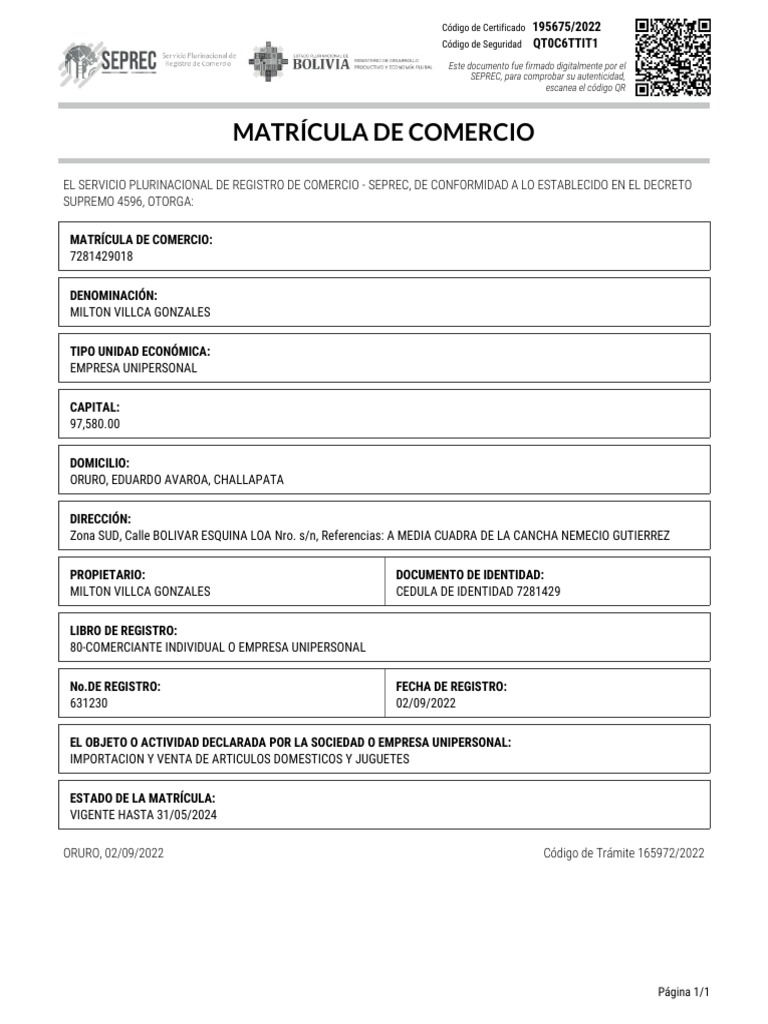 Matrícula de Comercio | PDF