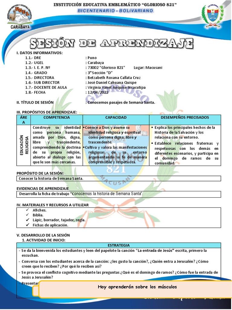 Sesión de Aprendizaje - Semana Santa | PDF