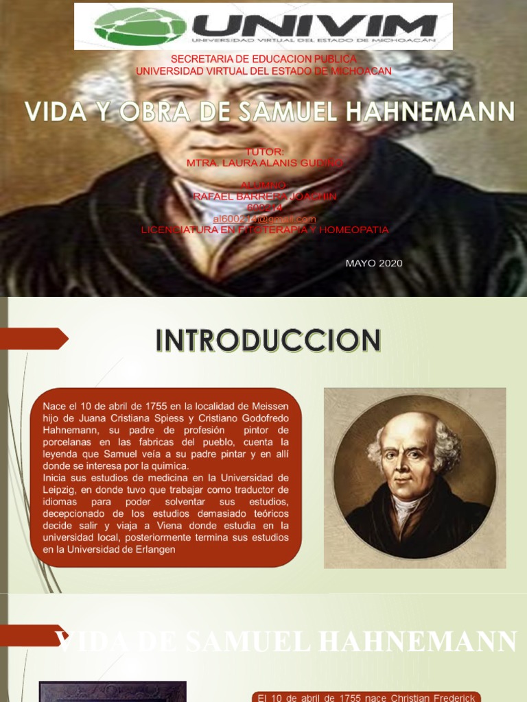 Samuel Hahnemann Vida y Obra | PDF | Homeopatía | Medicina
