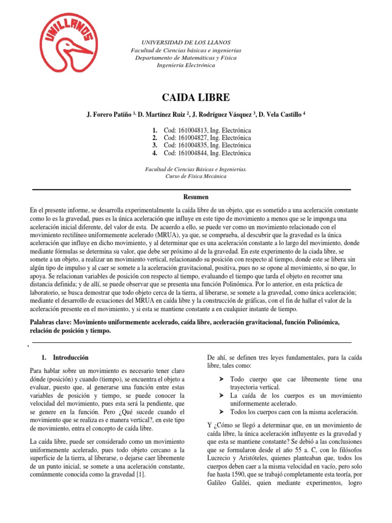 Caida Libre - Informe Fisica | PDF | Gravedad | Velocidad