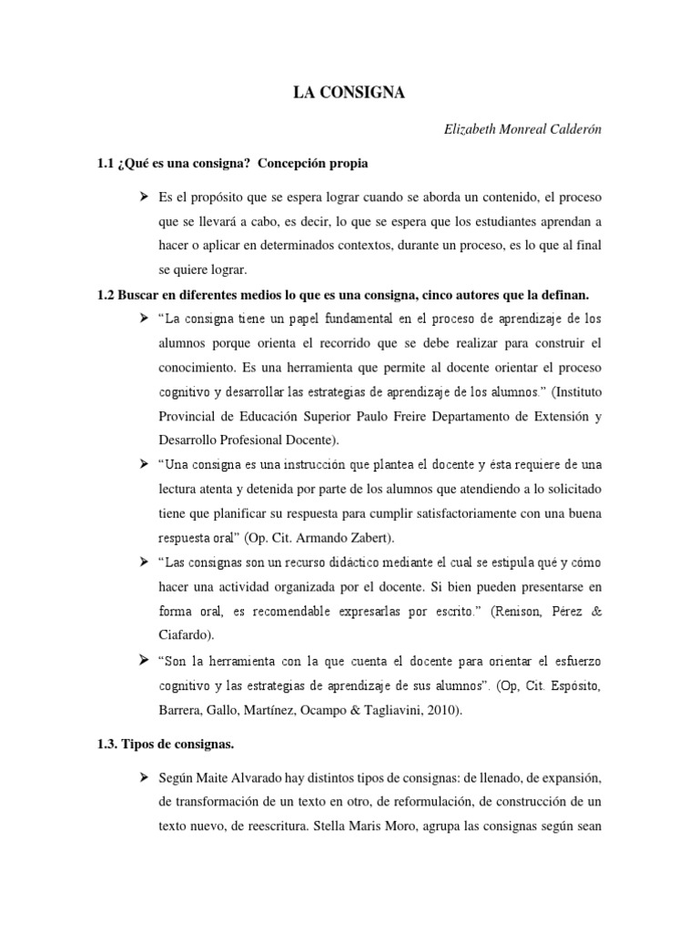 Consigna Por Otros Autores | PDF | Maestros | Aprendizaje