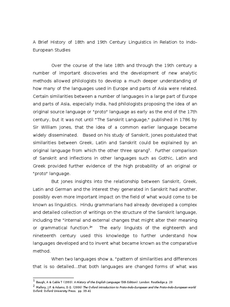 A Brief History of Early Linguistics of The 18th and 19th Century | PDF ...