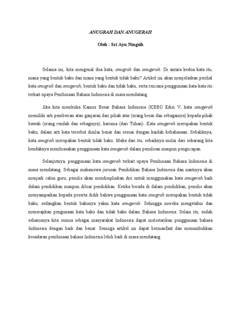 Sri Ayu Ningsih - Anugrah Dan Anugerah Uas | PDF