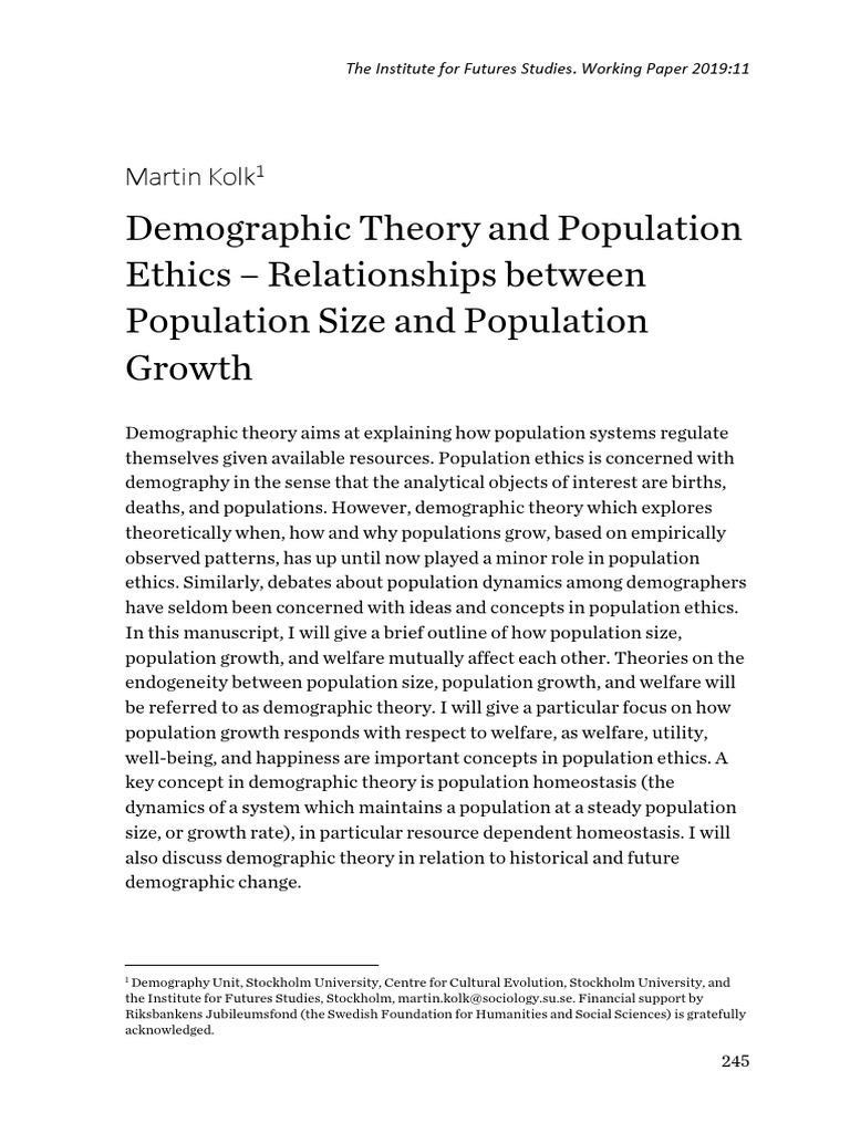 Demographic Theory and Population Ethics | PDF | Economic Growth ...