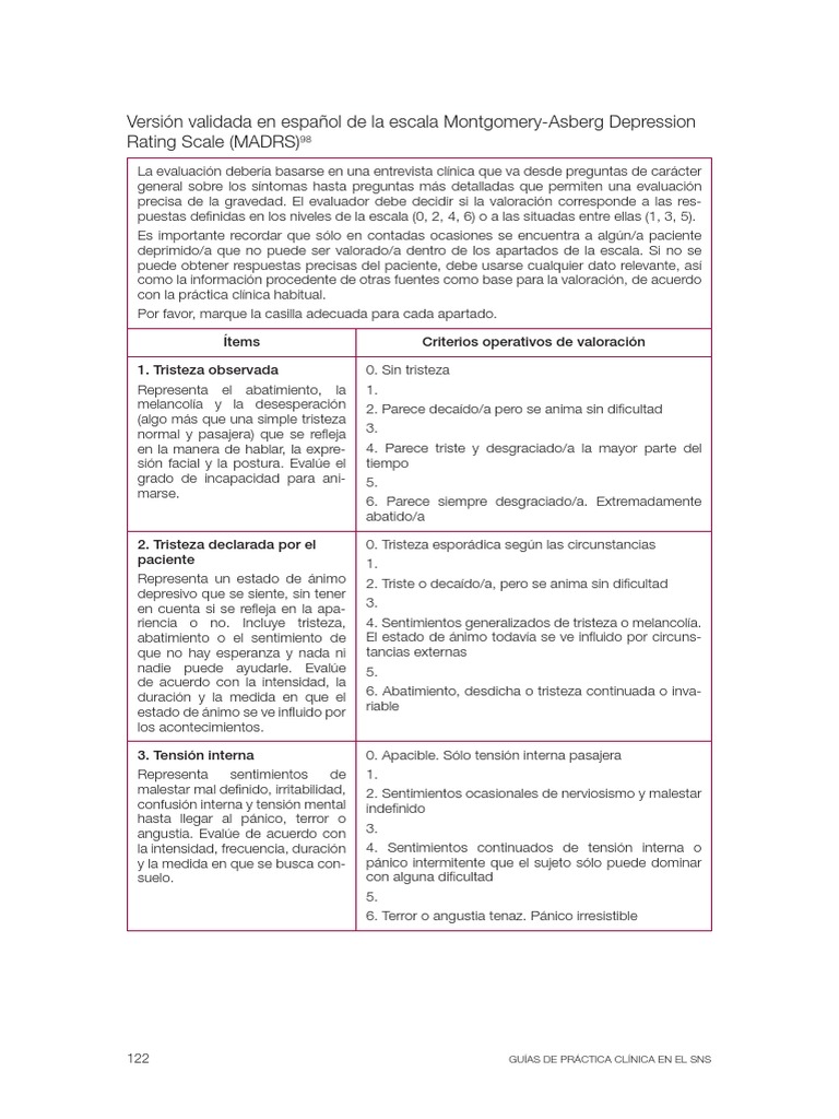 MADRS - Escala Depresión Montgomery-Asberg | PDF | Relaciones ...