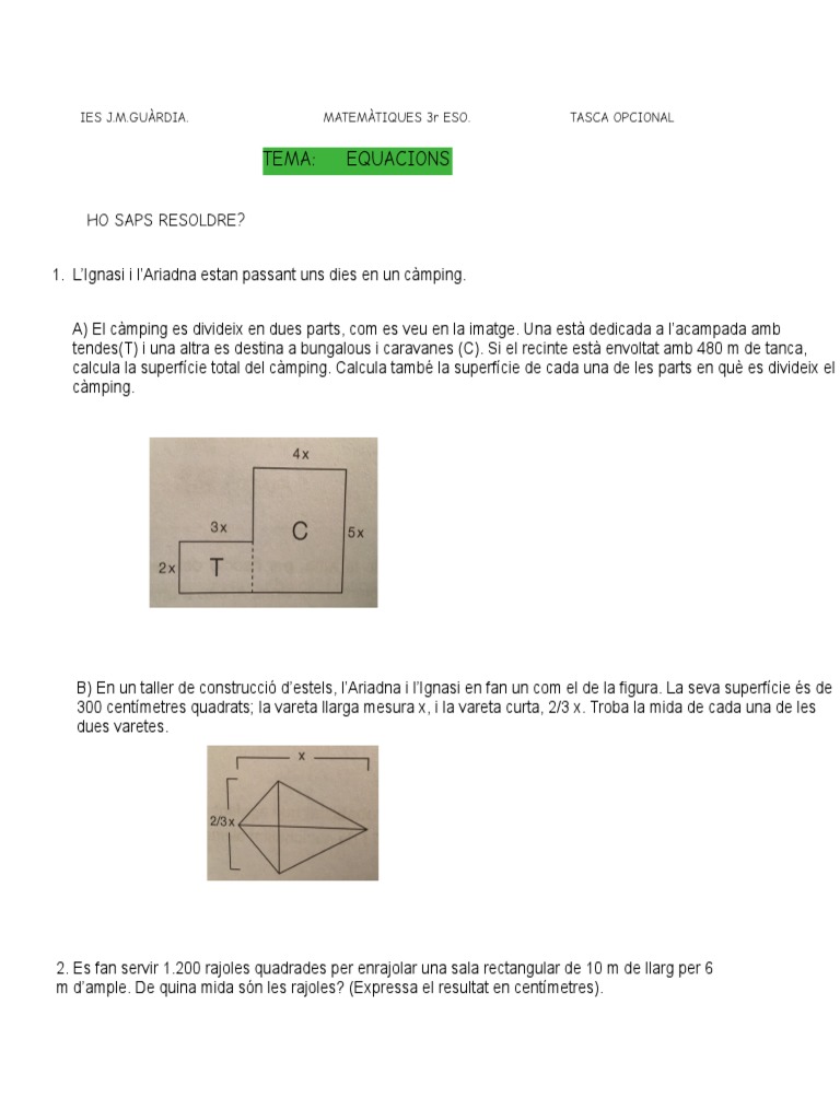 TASCA 2. EQUACIONS - Exported | PDF