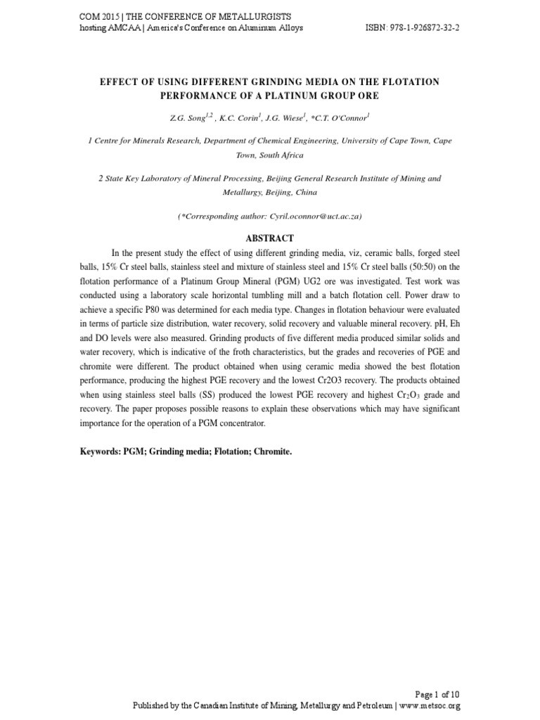 Effect of Using Different Grinding Media On The Flotation Performance ...