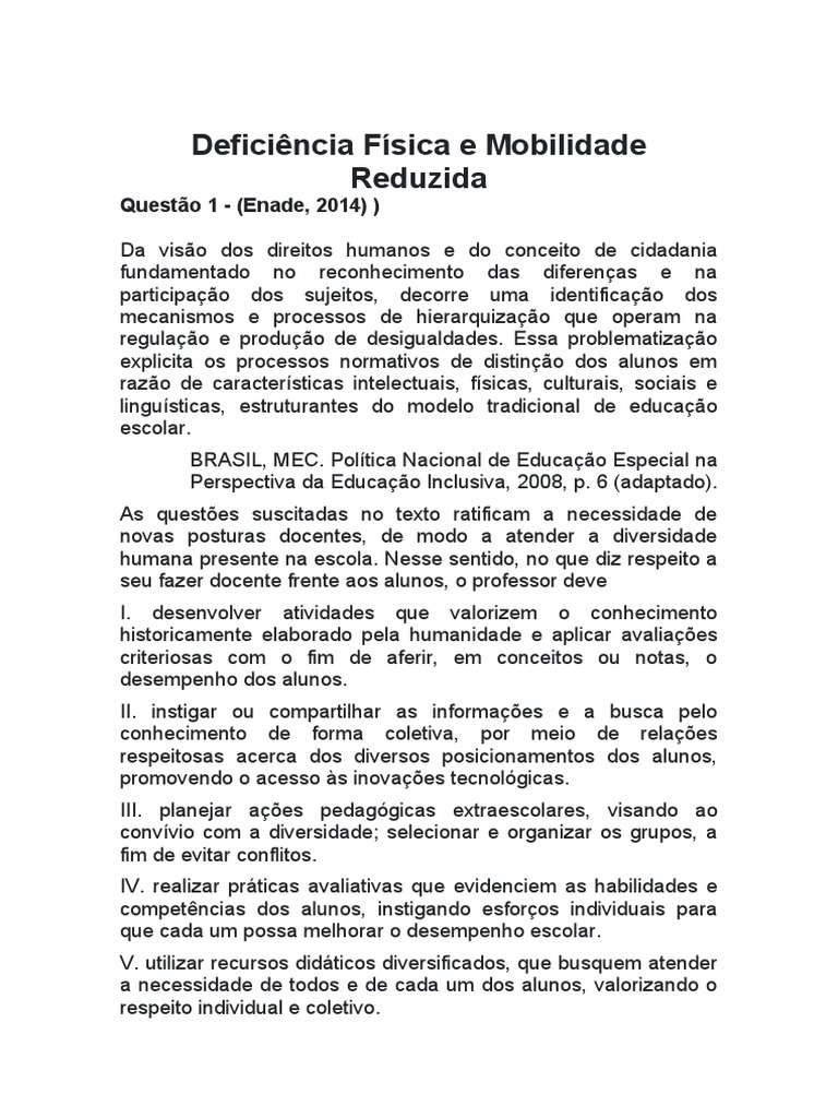 Deficiência Física e Mobilidade Reduzida | PDF