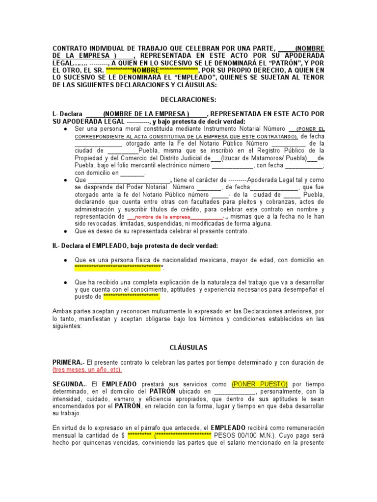 Ejemplo de Contrato Individual | PDF
