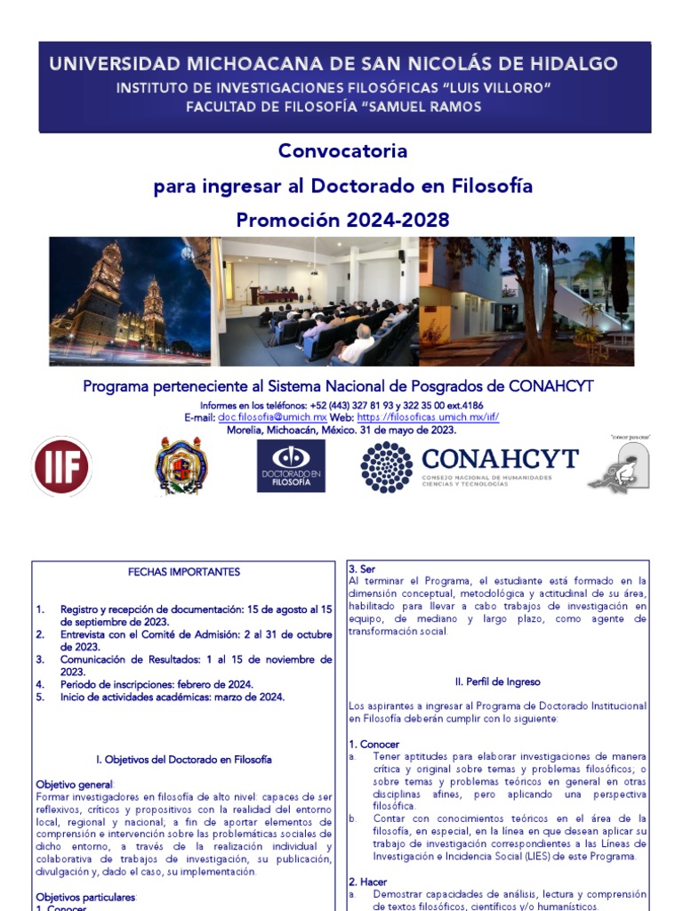 Convocatoria Doctorado en Filosofía 2024-2028 | PDF