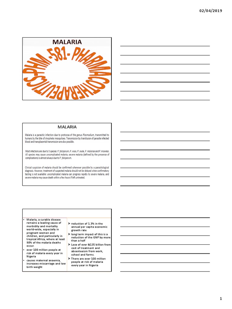 Malaria Lecture Note | PDF | Malaria | Sepsis