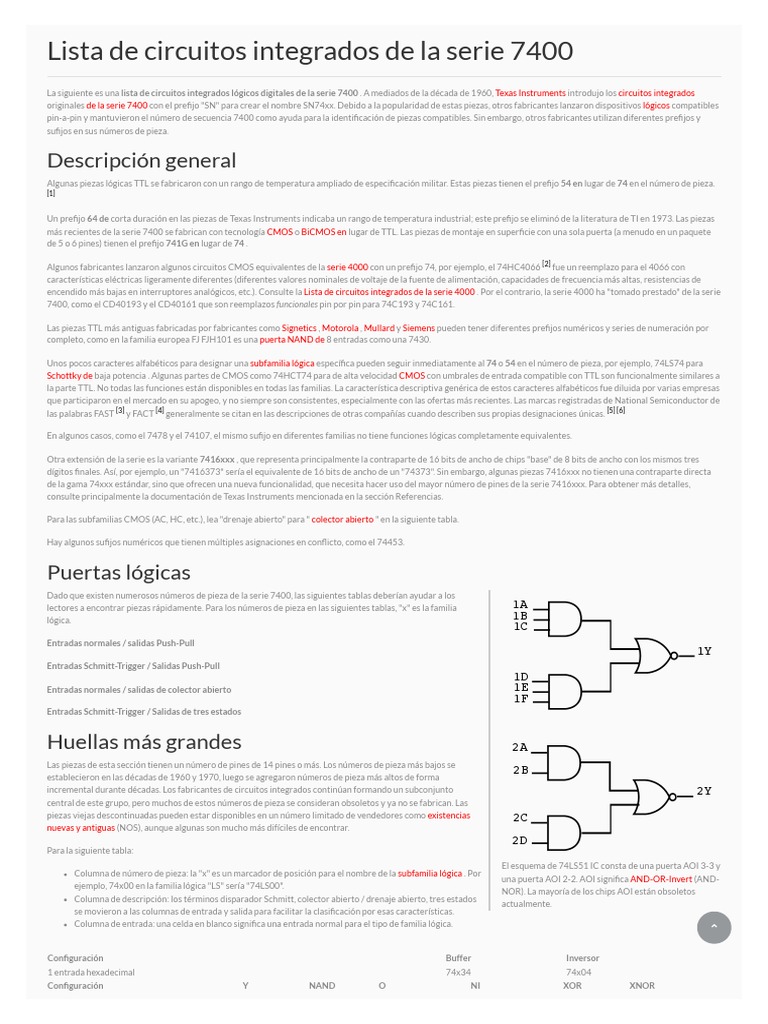Lista de Circuitos Integrados de La Serie 7400 Descripción GeneralyPuertas Lógicas | PDF