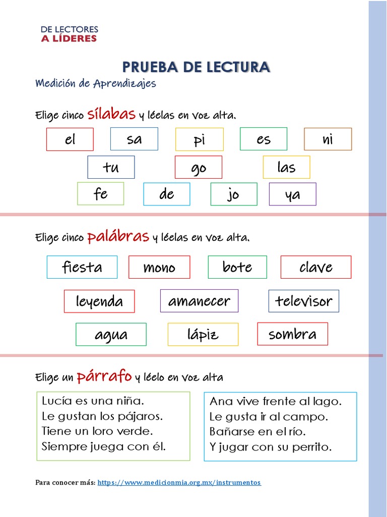 Prueba de lectura para primer grado | PDF